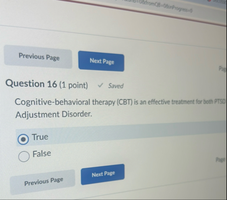 Solved Question 16 (1 ﻿point)SavedCognitive-behavioral | Chegg.com