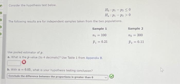 Solved Consider The Hypothesis Test Below Ho P1 P2 ≤0 Ha