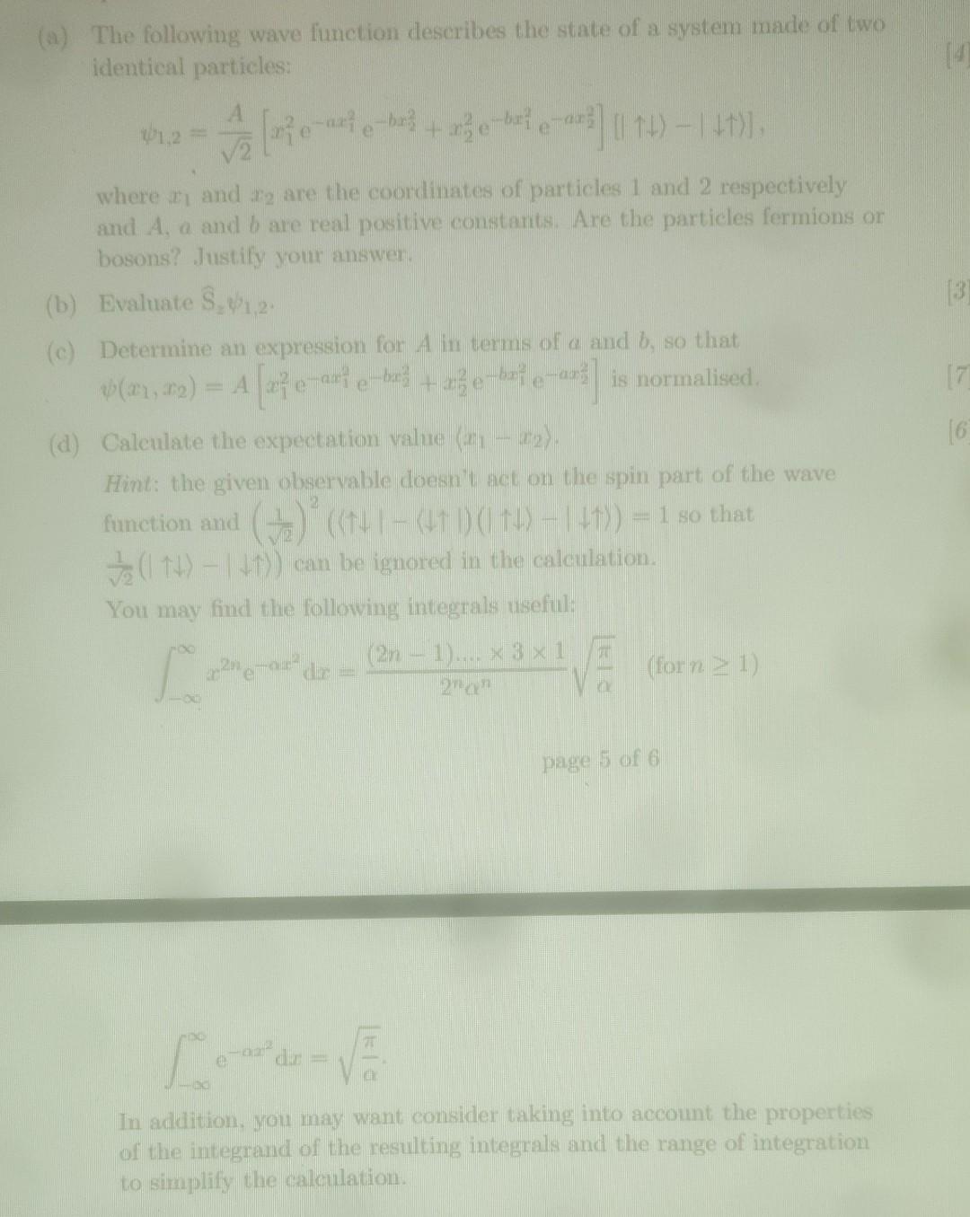 Solved (a) The following wave function describes the state | Chegg.com