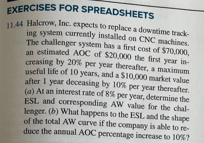 Solved EXERCISES FOR SPREADSHEETS 11.44 Halcrow, Inc. | Chegg.com