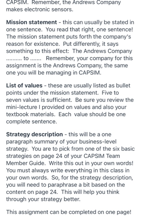 Solved CAPSIM. Remember, the Andrews Company makes | Chegg.com