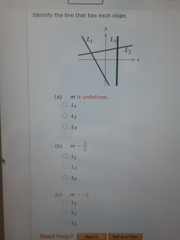 Solved Identify the line that has each slope. у L L (a) m is | Chegg.com