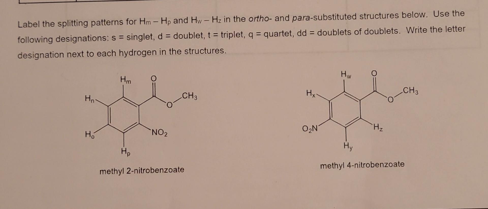 Solved Label the splitting patterns for Hm−Hp and Hw−Hz in | Chegg.com