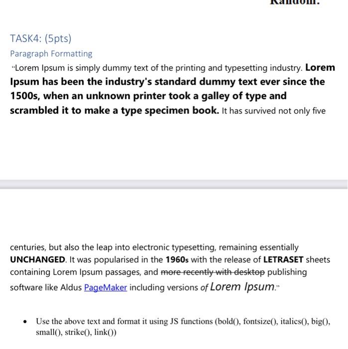 Solved TASK4: (5pts) Paragraph Formatting “Lorem Ipsum is | Chegg.com