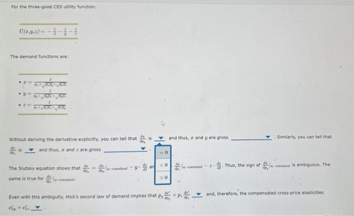 For the three-good CES utility function: | Chegg.com