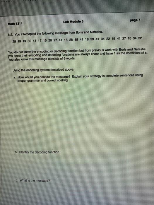 Solved Lab Module 3 page 7 Math 1314 8.2. You Intercepted | Chegg.com