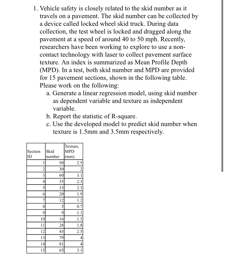 Solved Vehicle safety is closely related to the skid number | Chegg.com
