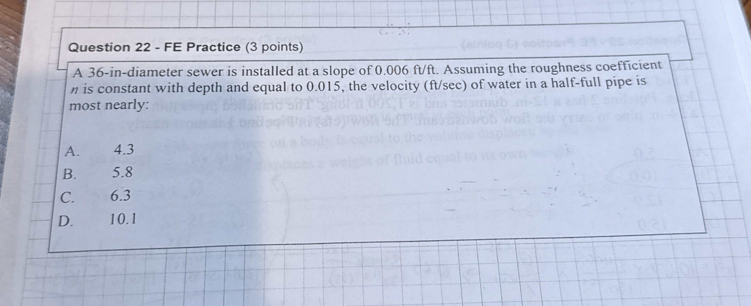 Solved Question 22 - ﻿FE Practice (3 ﻿points)A | Chegg.com