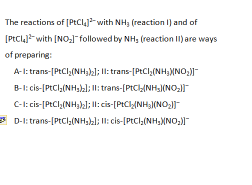 Solved The reactions of [PtCl4]2-with NH3 (reaction I) and | Chegg.com