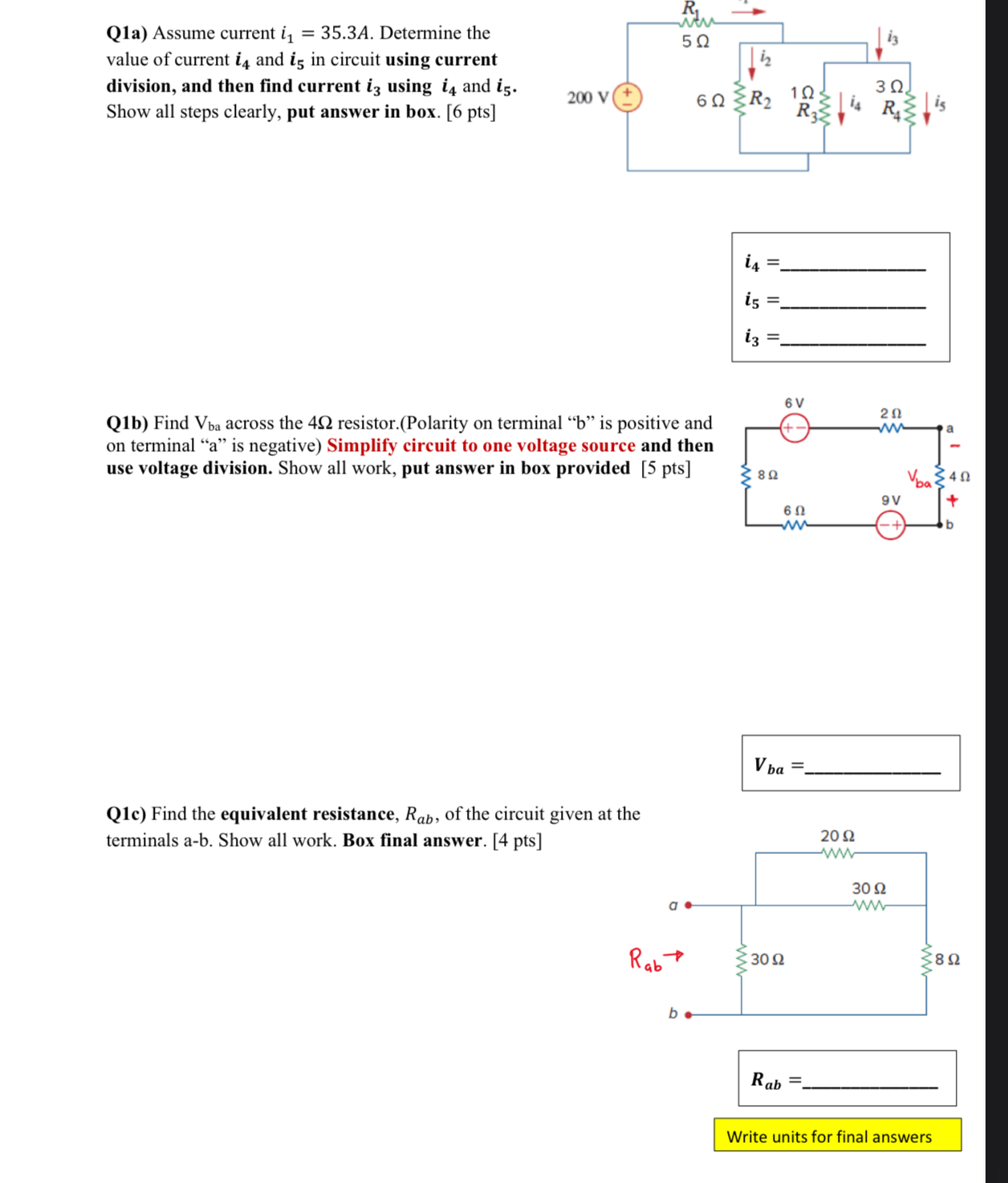 Solved Q1a) ﻿Assume current i1=35.3A. ﻿Determine the value | Chegg.com