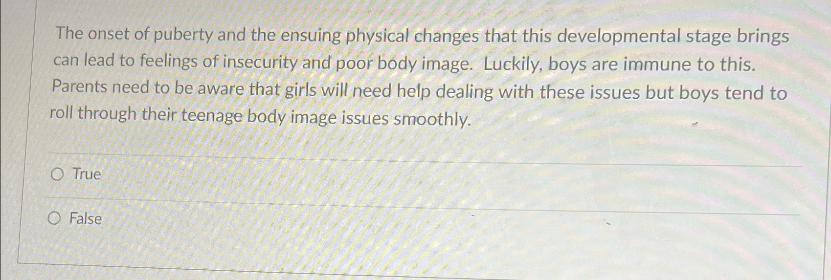 Solved The onset of puberty and the ensuing physical changes | Chegg.com