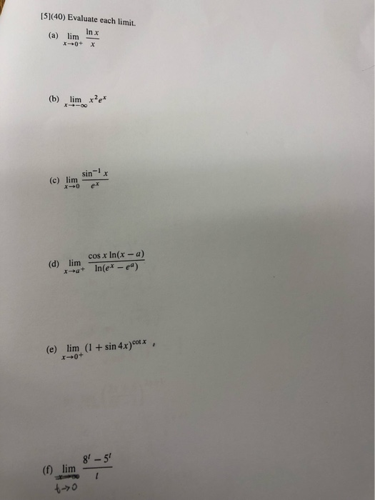 Solved [51(40) Evaluate each limit. In x (a) lim x+0+ X (b) | Chegg.com