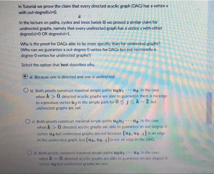 Solved In Tutorial we prove the claim that every directed | Chegg.com