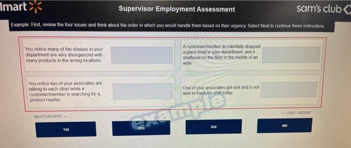 Solved Imart Supervisor Employment Assessment sam's club | Chegg.com