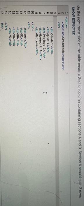 Solved On the right-most side of the table create a Section | Chegg.com