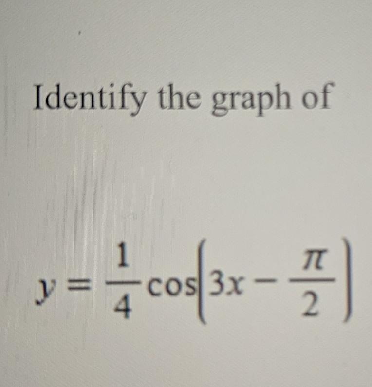 Solved Identify the graph of 1 π y = COS 3x 4 2 | Chegg.com