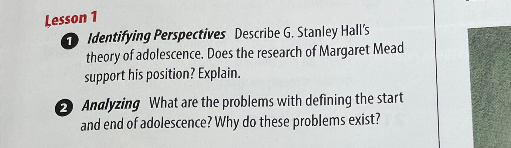Solved Lesson 1(1) ﻿Identifying Perspectives Describe G. | Chegg.com
