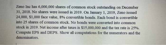 Solved Zeno Inc has 6,000,000 shares of common stock | Chegg.com