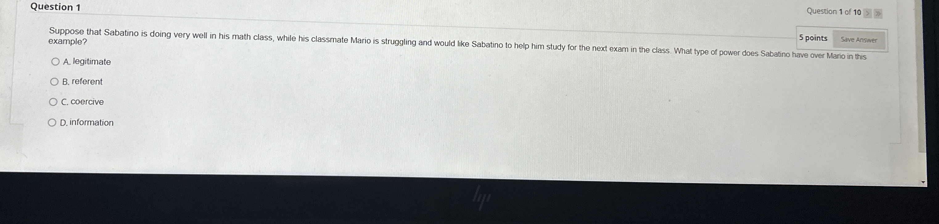 Solved Question 1Question 1 ﻿of 105 ﻿pointsexample?A. | Chegg.com