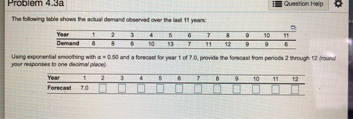Solved Problem 4.3a Question Help The following table shows | Chegg.com