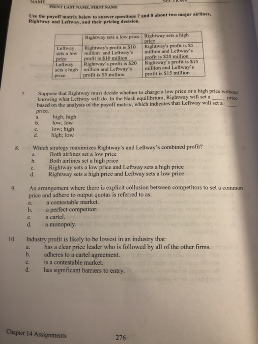 Solved NAME PRINT LAST NAME, FIRST NAME Ose the payoff | Chegg.com