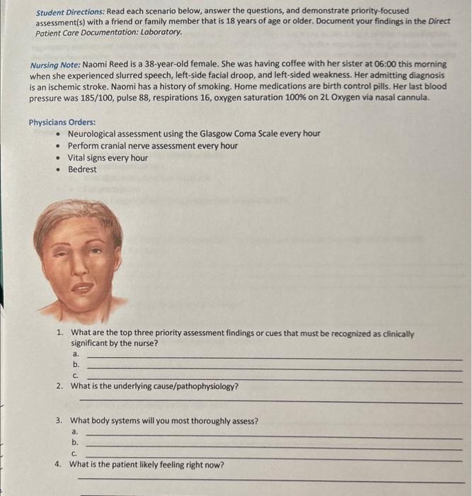 Solved Student Directions: Read each scenario below, answer | Chegg.com