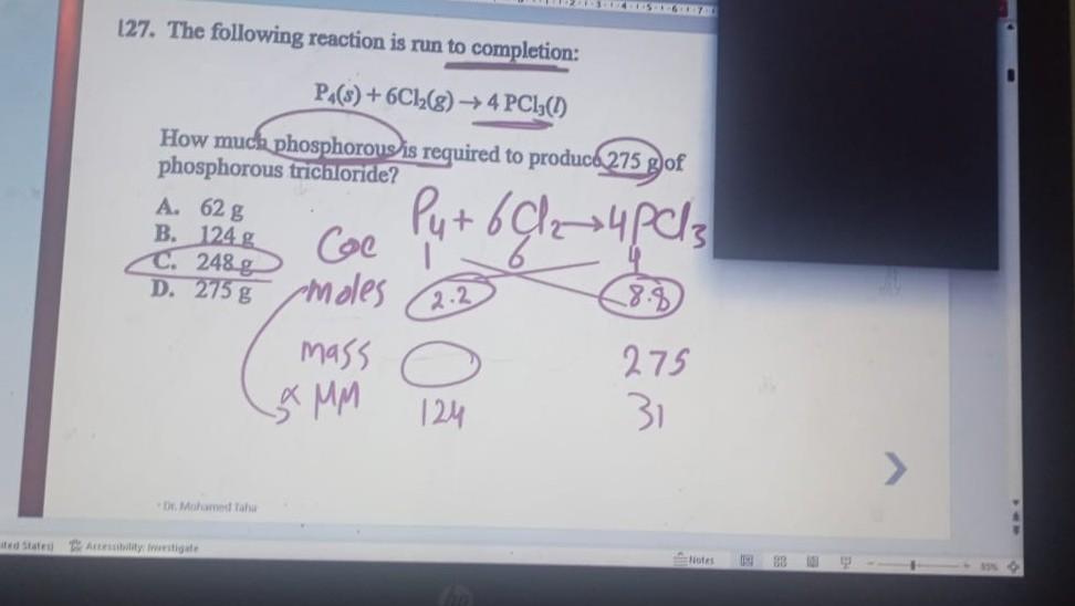 Solved 127. The following reaction is run to completion: | Chegg.com