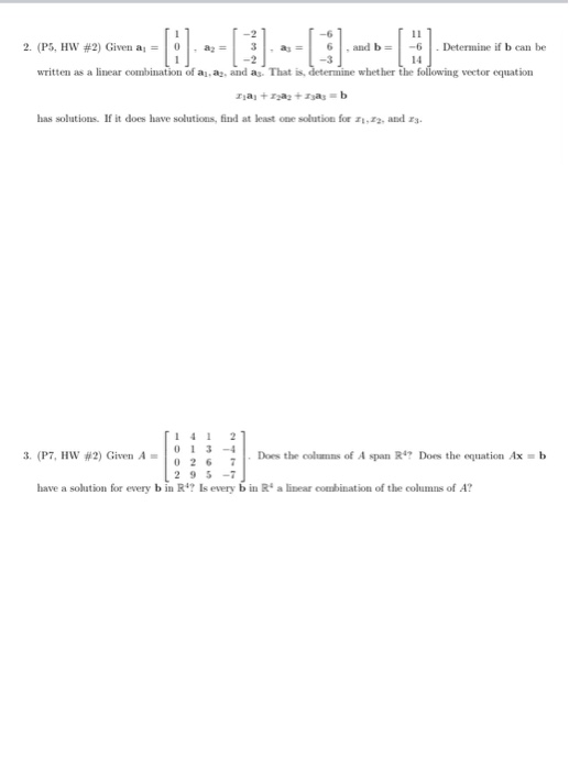 Solved 2. (PS, HW #2) Given a;= Determine if b can be | Chegg.com