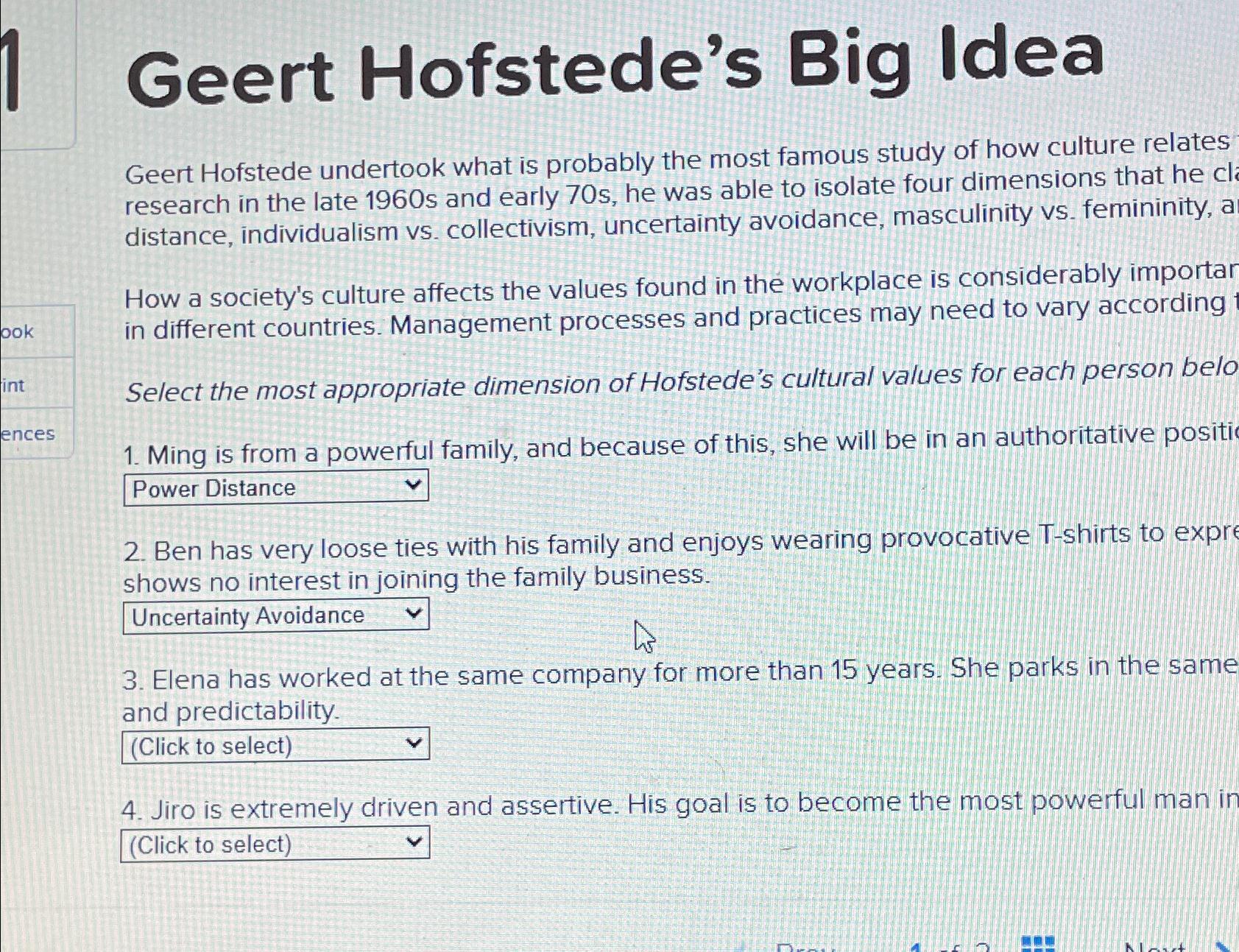 Solved Geert Hofstede's Big IdeaGeert Hofstede undertook | Chegg.com