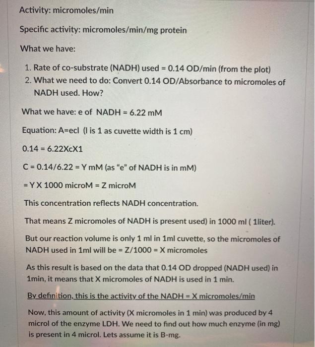 Solved Activity: micromoles/min Specific activity: | Chegg.com