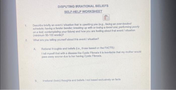 Solved DISPUTING IRRATIONAL BELIEFS SELF-HELP WORKSHEET | Chegg.com