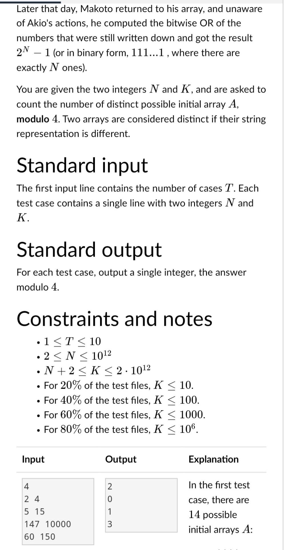 Solved Memory limit: 256 MB Makoto has just learned about | Chegg.com