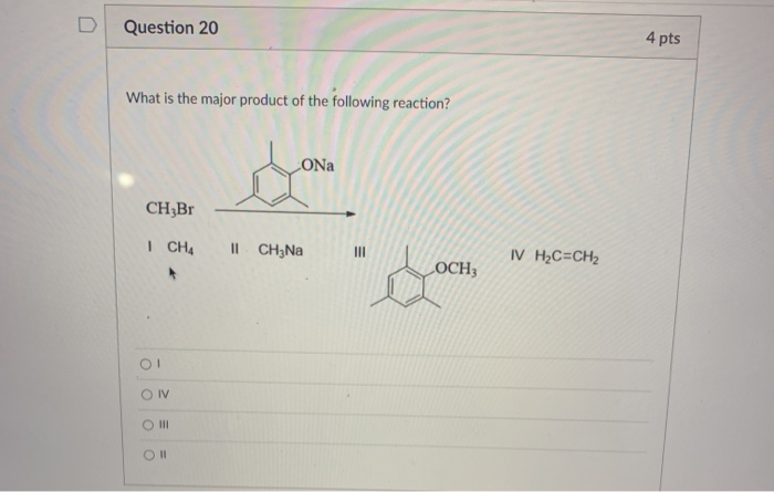 Solved Question 20 4 pts What is the major product of the | Chegg.com