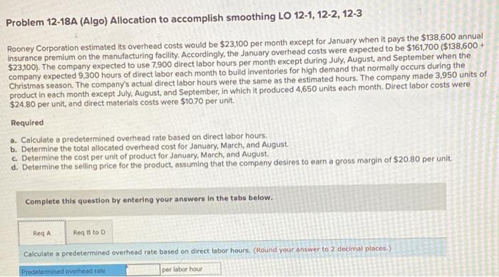 Solved Problem 12-18A (Algo) Allocation to accomplish | Chegg.com