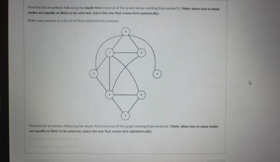 Solved Find the list of vertices following the depth-first | Chegg.com