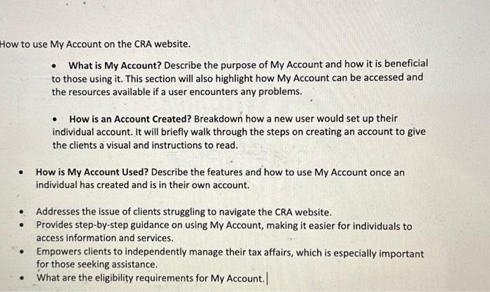 Solved w to use My Account on the CRA website. - What is My | Chegg.com