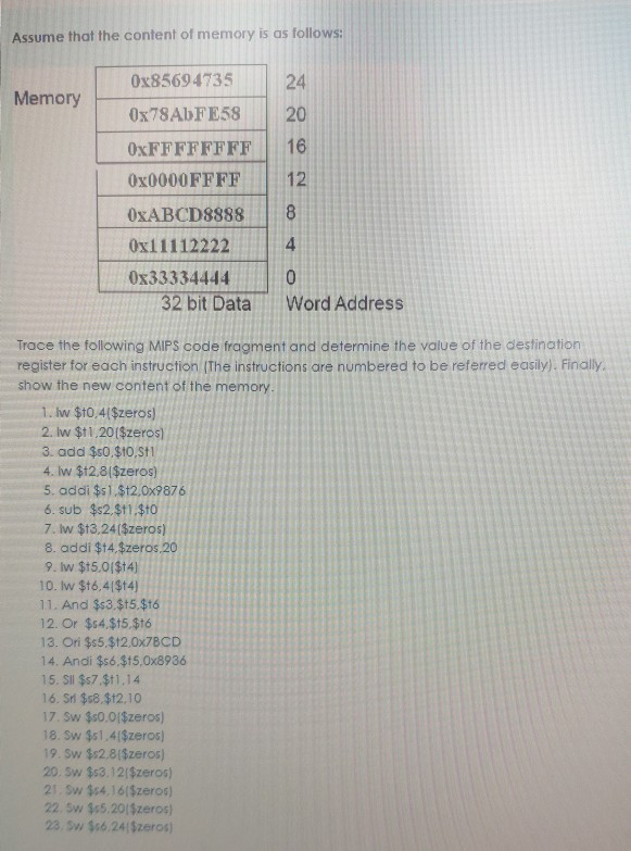 Solved Trace the following MIPS code fragment and determine | Chegg.com