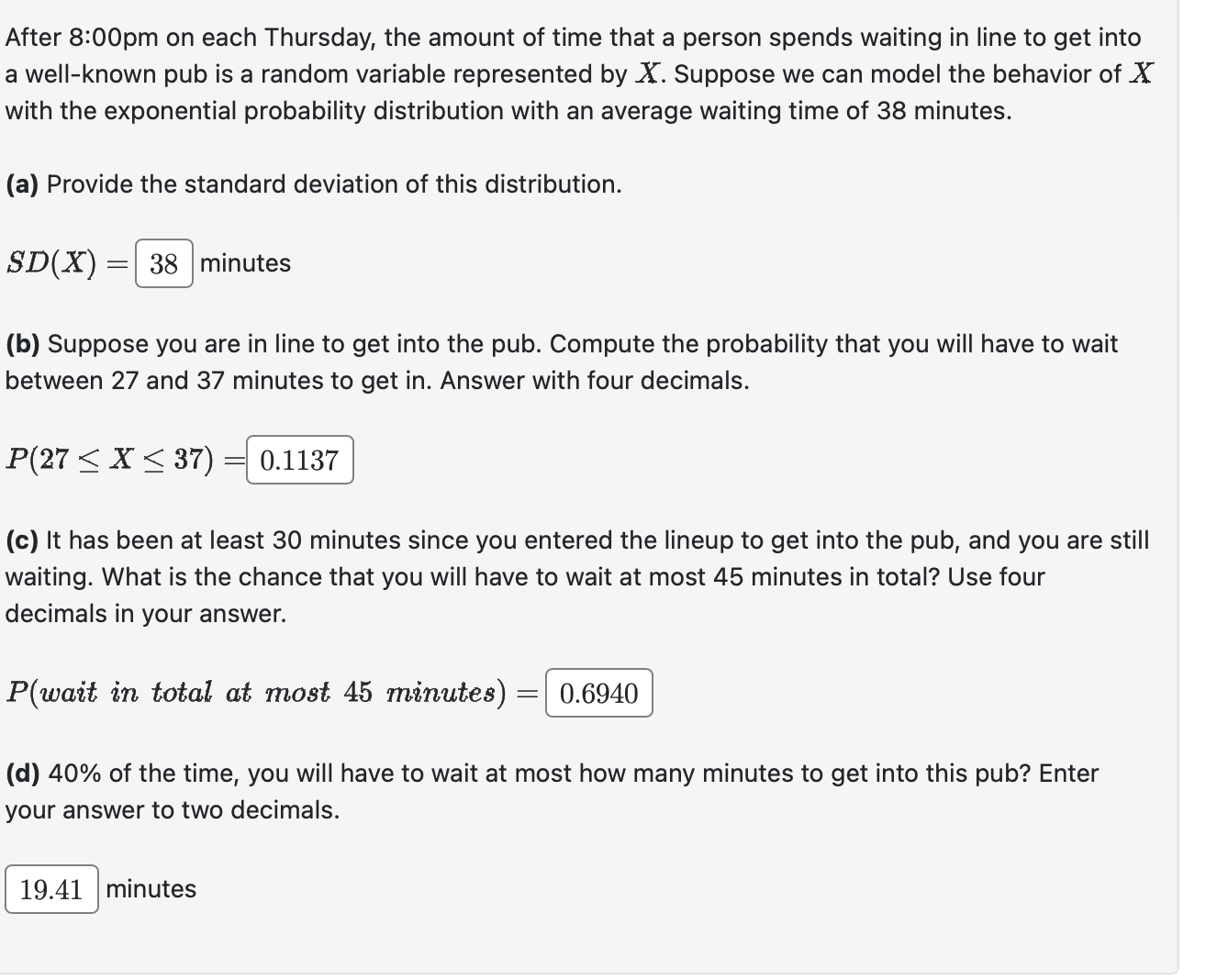 Solved After 8:00pm on each Thursday, the amount of time | Chegg.com