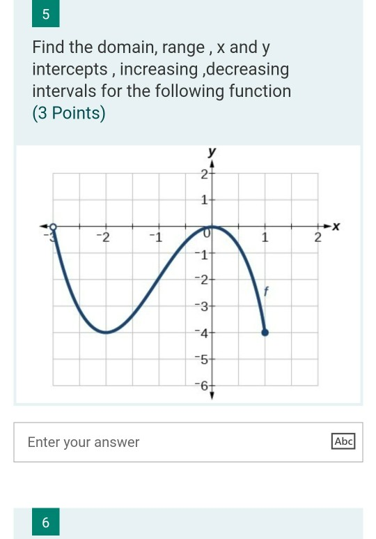 Solved 5 Find the domain, range, x and y intercepts, | Chegg.com
