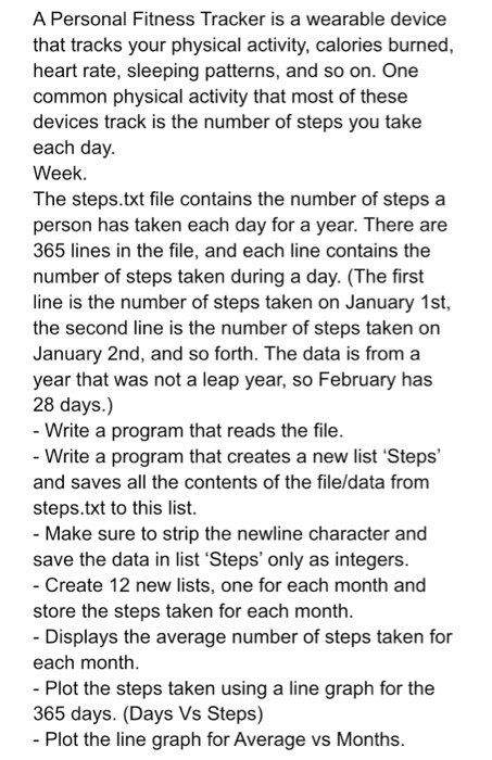 Solved A Personal Fitness Tracker is a wearable device that | Chegg.com