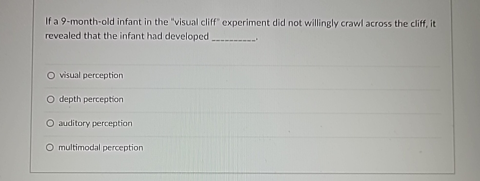 Solved If a 9-month-old infant in the "visual cliff" | Chegg.com