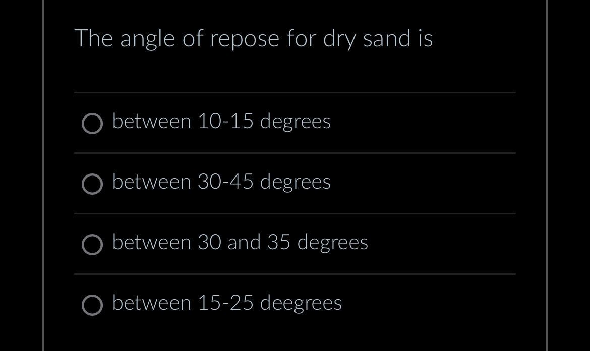 Solved The angle of repose for dry sand isq,between 10-15 | Chegg.com