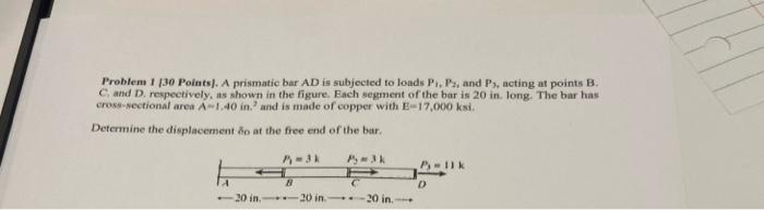 Solved Problem 1[30 Points]. A prismatic bar AD is subjected | Chegg.com