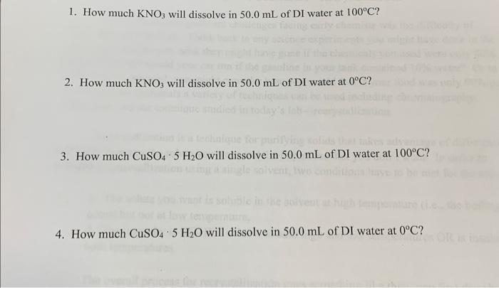 Solved 1. How much KNO3 will dissolve in 50.0 mL of DI water | Chegg.com
