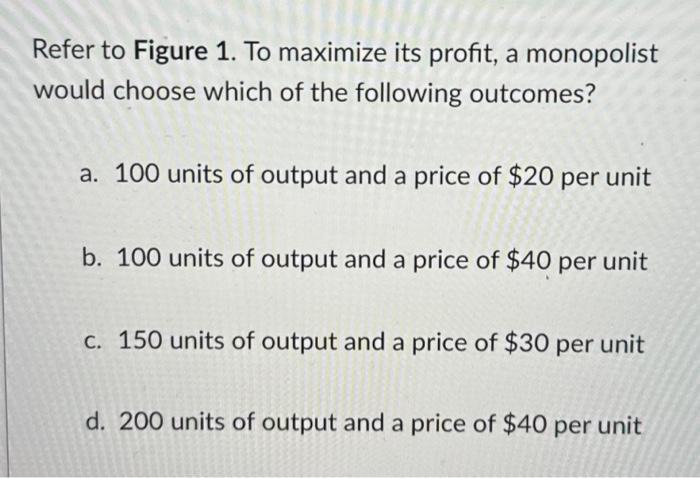 Solved FRefer to Figure 1. To maximize its profit, a | Chegg.com