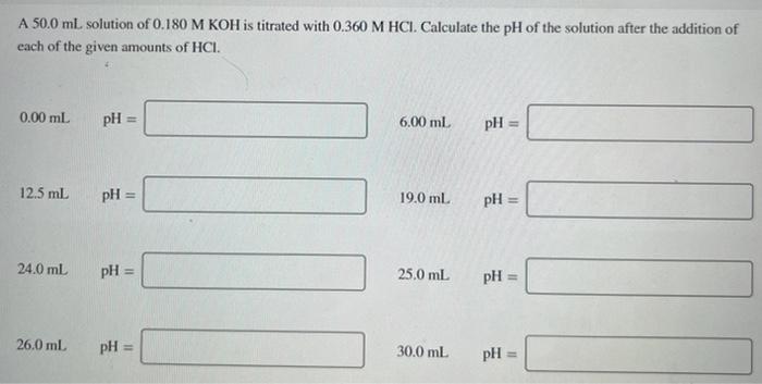 Solved A 50.0 mL solution of 0.180 M KOH is titrated with | Chegg.com
