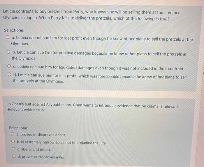 Solved Leticia contracts to buy pretzels from Perry, who | Chegg.com