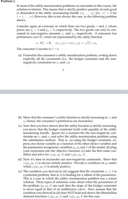 Solved Problem 1. In most of the utility maximization | Chegg.com