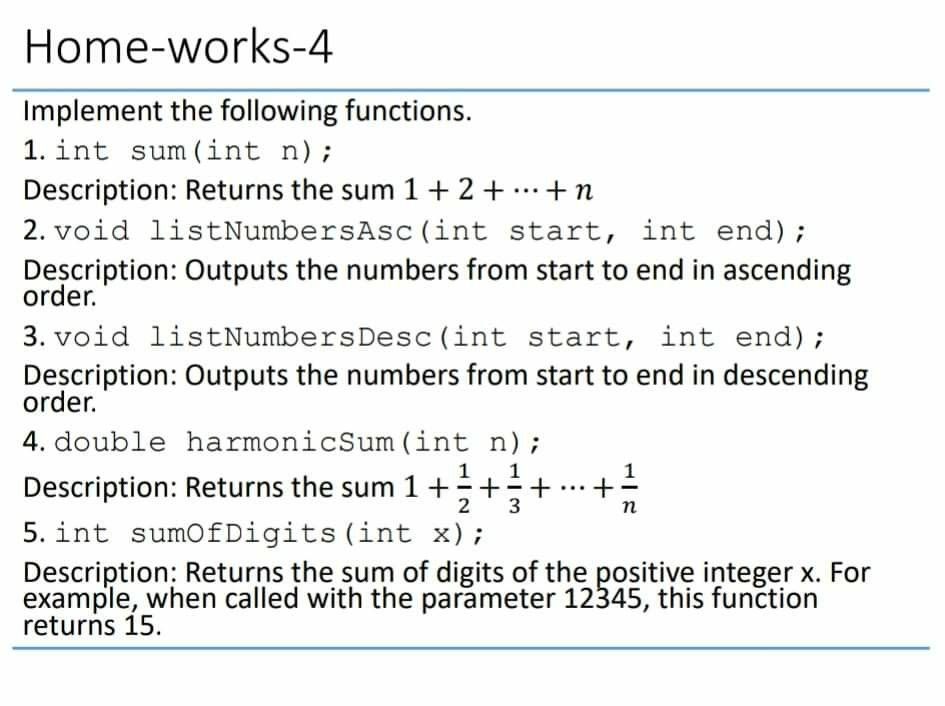 Solved Home-works-4 Implement the following functions. 1. | Chegg.com