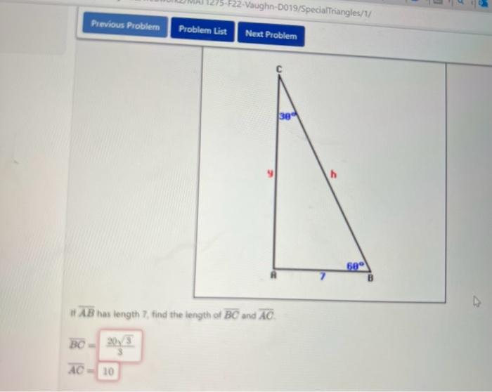 Solved If AB has length 7 , find the length of BC and AC. | Chegg.com